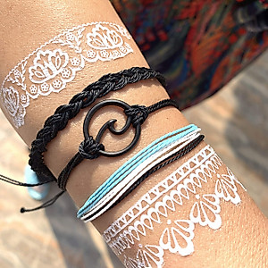 HUASAI Vsco String Bracelets for Teen Girls Women Waterproof Boho Rope Bracelets Wave Surfer Bracelets Summer Beach Anklets