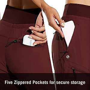 baleaf Women's Joggers Lightweight Hiking Pants High Waist 5 Zipper Pockets Quick Dry Travel Athletic UPF50+ Red XXL
