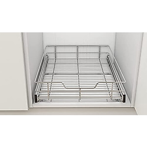 Pull Out Cabinet Organizer - Slide Out Under Cabinet Basket for Kitchen, Bathroom, Pantry Heavy Duty Slide Out Shelves, Requires At Least 18” Cabinet Opening (17.6W x 22D x 5.5H inch, Chrome)