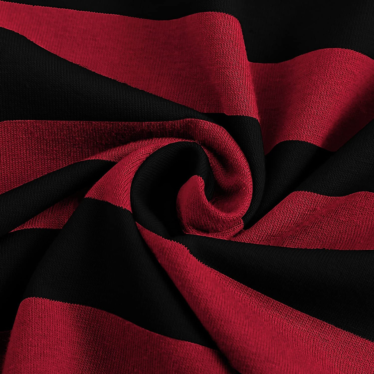 KESIHAN Men's Casual Cotton Spandex Striped Crewneck Short-Sleeve T-Shirt Basic Pullover Stripe tee Shirt(XL Black Red)