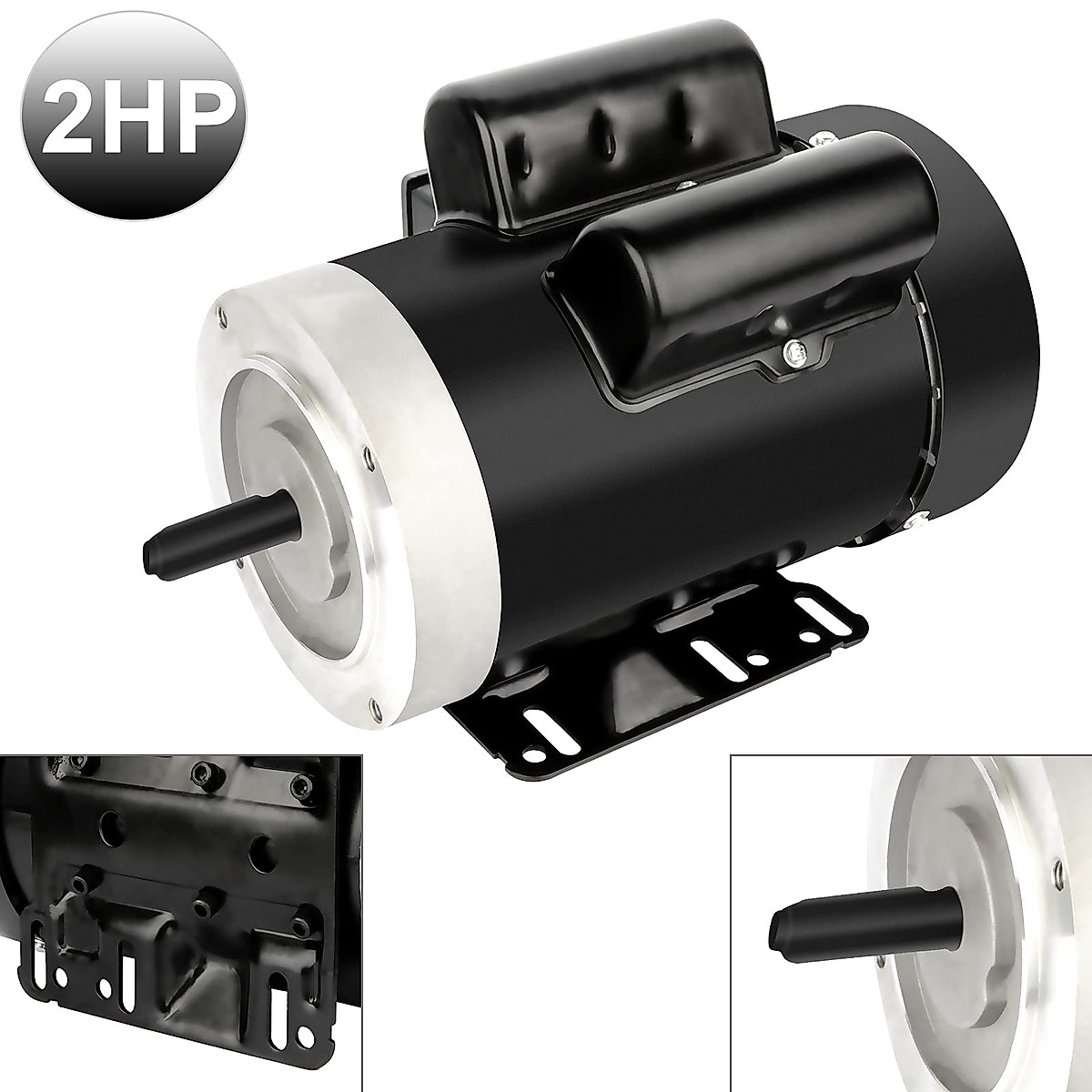 2HP Electric Motor 3450 RPM General Purpose Single Phase Motor 56C Frame 115V/230V 5/8" Shaft Diameter Rolled Steel Shell TEFC 60HZ