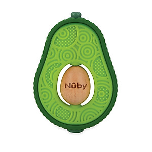 Nuby Silicone Avocado Teether with Spinning Wood Seed- 3+ Months