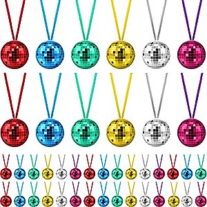 42 Pcs Disco Ball Necklaces 70s Disco Party Necklaces 1.5 Inches Disco Necklace Assorted Color Disco Party Decorations Disco Accessories for Halloween Party Favors Xmas Home Decor Costume Accessories
