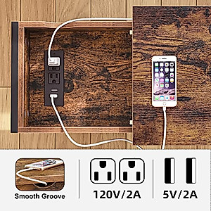 MASHOOPS Narrow End Table, Side Table with Charging Station, End Table with USB Ports and Outlets, Nightstand with Charging Station, Side Tables Living Room, Bedroom, Rustic Brown
