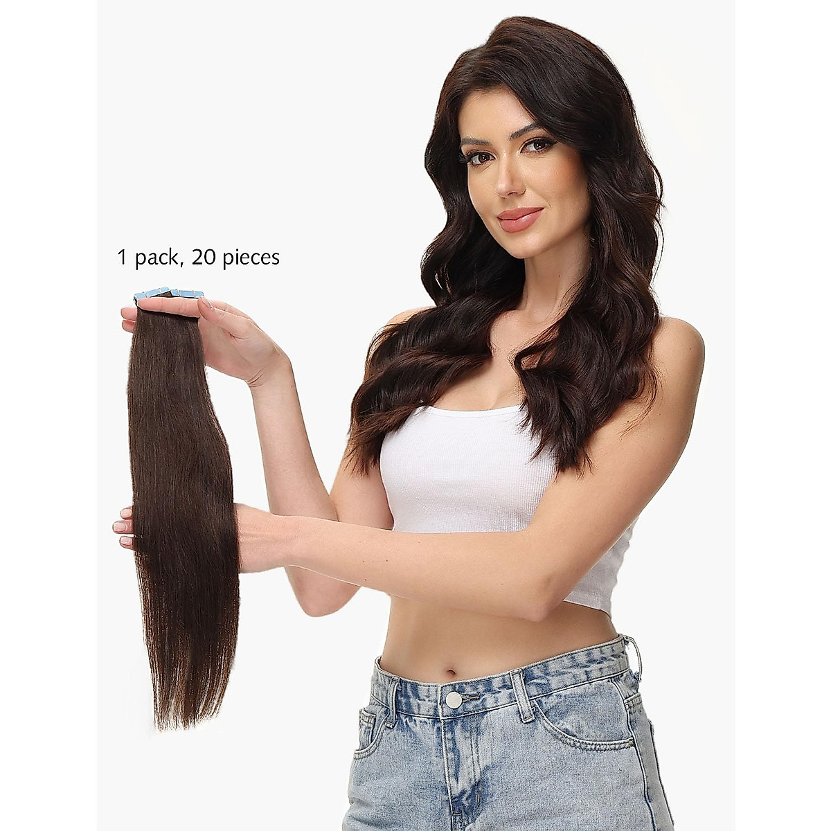 ROSEBUD Tape in Hair Extensions REMY Human Hair, Secure Skin Weft Hair Extensions Seamless 40g/Pack 20Pcs 10 Inch Jet Black Natural