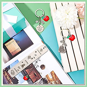 Hinly 12 Pcs Teacher Keychain and Bookmark Teacher Appreciation Gift Set for Women Men 6 Teacher Keychain and 6 Teacher Bookmark, End of Year Thank You Gifts for Teacher