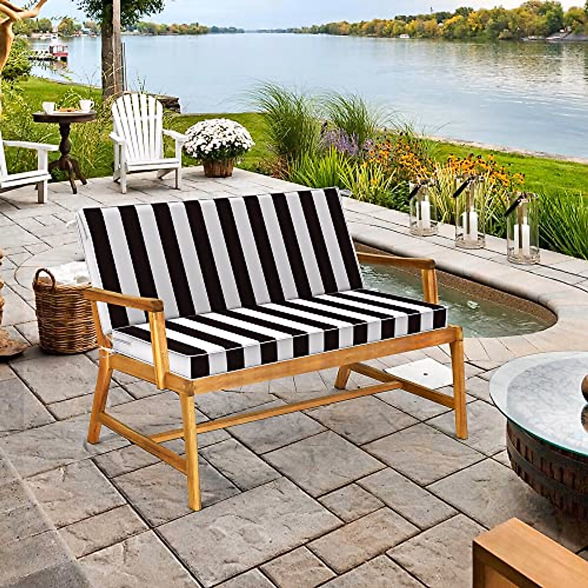 DYTXIII Patio Outdoor Cushion Cover Slip Cover W45 x D18 x H3 Inch with Zipper for Bench Loveseat Furniture, UV Protection Cushion Covers Replacement Covers 1 Pack, Cabana Black (Covers ONLY)