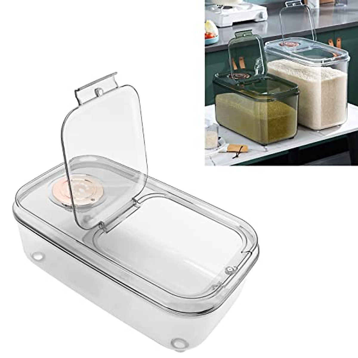 Rice Container, Transparent Rice Grain Storage Container Proof Food Bucket Container with Flip Lid Measuring Cup (5KG Transparent White) (Color : 10kg Transparent White)