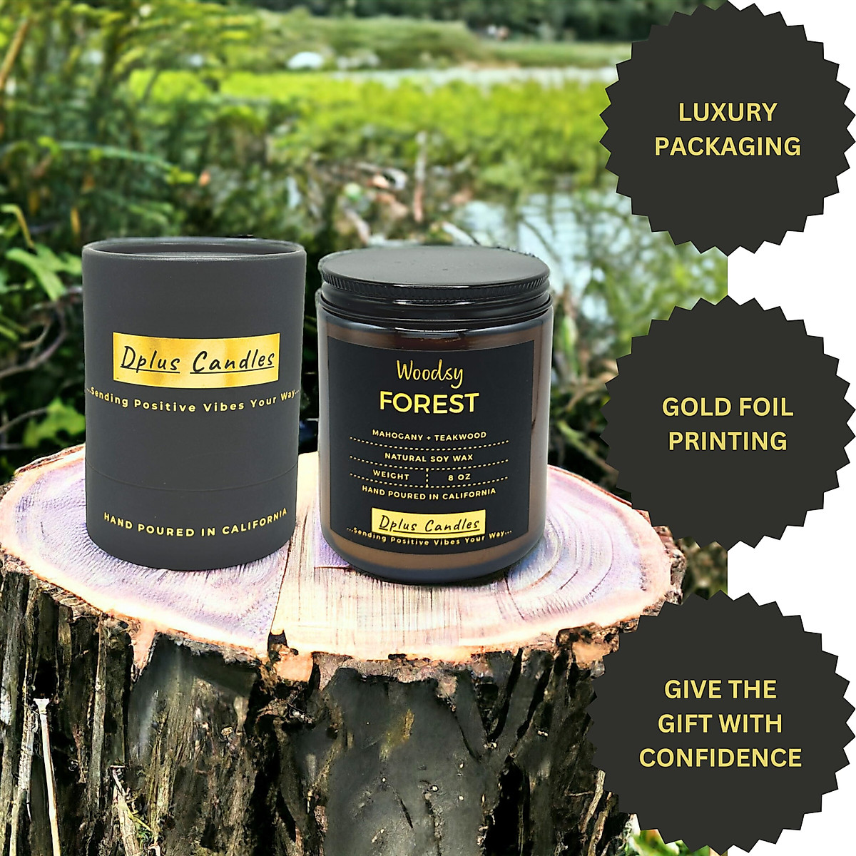 Scented Candles Gift for Men - Mahogany Teakwood Candles | Aromatherapy | Mahogany Teakwood candles for home scented | Birthday/Anniversary Gifts for Him | 8 oz jar | Dplus Candles | Made In the USA