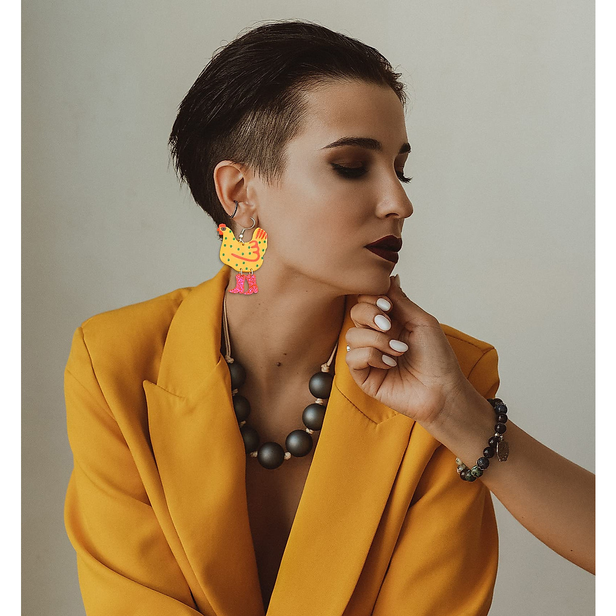 Acrylic Boot Big Chicken Earrings,Funny Colorful Boots Chicken Drop Dangle Earrings,Cock Hen Foot Chicken Earrings for Women Farm Design Lovely Gift (Yellow)