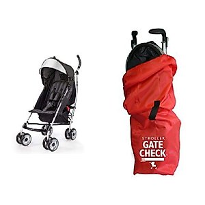 Summer 3Dlite Convenience Stroller, Black & JL Childress Gate Check Bag for Umbrella Strollers, Red