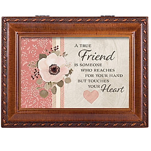 Cottage Garden A True Friend Woodgrain Rope Trim Jewelry Music Box Plays Tune Friend in Jesus