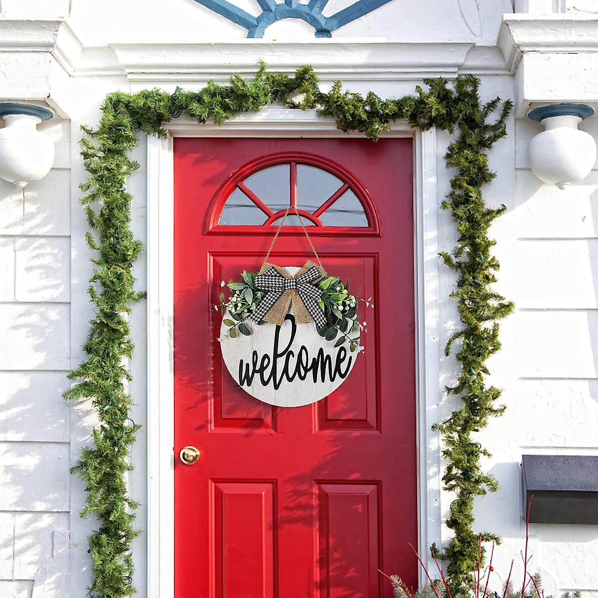 6 Pcs 14 Inch Wood Circles for Crafts Unfinished Wooden Slice Blank Round Wooden Door Hanger Sign Round Wooden Discs with Bows,Twine, Glue Point for DIY Craft Christmas Home Holiday Decor,5 mm Thick