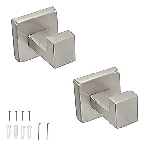 TocTen Bathroom Hook - 2 Pack Square Robe/ Towel Hooks, 304 Stainless Steel Rustproof Clothes/ Coat Hook Wall Mounted, Heavy Duty Hanger Wall Hooks for Bathroom Kitchen Back Door Wardrobe(Brushed)