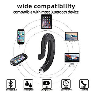 KAILIDE Ear Hooks Bluetooth Headset, Single Ear Bluetooth 5.0 Headset with Noise Canceling Mic Hands-Free Earpiece Painless Headphones Business/Office