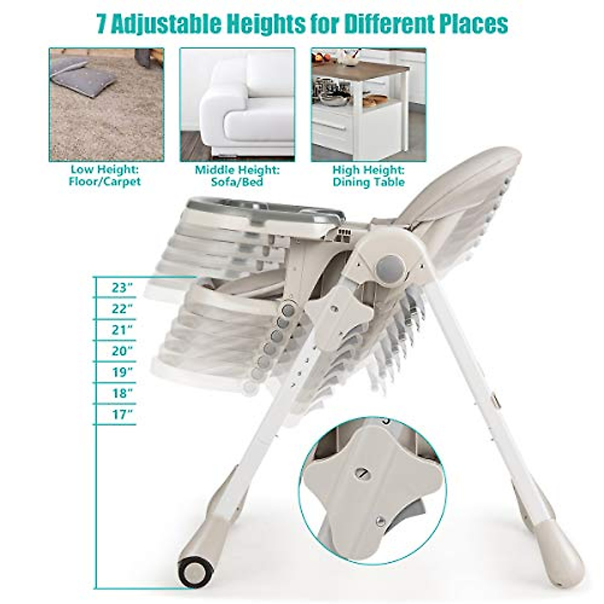 BABY JOY Convertible High Chair for Babies & Toddlers, Height Adjustable, Grow & Go High Chair w/Recline & Footrest, Removable Dishwasher Safe Meal Tray, Portable Baby Dinning Chair w/Wheels (Gray)