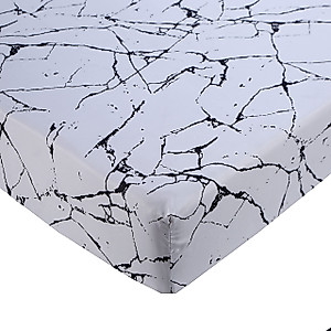 MAG Marble Bed Sheet 3Pcs White Full Size Modern Pattern Printed Bedding Sheet Set with 1*Bottom Fitted Sheet with 2*Pillowcases, 14 Inches Deep (White, Full)