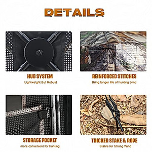 HUNT MONSTER Hunting Blind 2-3 Person with Tri-Leg Hunting Stool, 270 Degree See Through Pop up Ground Blinds for Deer Turkey Duck Hunting, Bow Hunting Adjust Windows with Silent Zipper