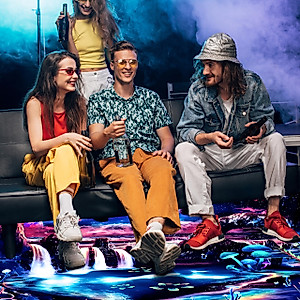 EISKBC Blacklight Galaxy Area Rug, Neon UV Reactive Space Planet Throw Rug, Non-Slip Waterfall Mushroom Mountain Wave Landscape Floor Mat Carpet, Fluorescent Fantasy Decor for Home Bed Room 70x47inch