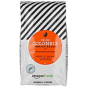 AmazonFresh Decaf Colombia Whole Bean Coffee, Medium Roast, 12 Ounce