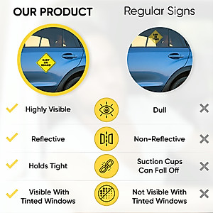 ASSURED SIGNS Baby On Board MAGNET for Car - 2 Pack, 5" by 5" - Essential Magnetic Sticker Sign for Bumper - Bright Yellow and Reflective - Best Safety Sign Accessories for Cars