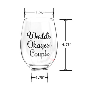Worlds Okayest Couple Glasses, Wine Glass Set of 2, Funny Wine Glass set of 2, Funny Gift for Couples, Engagement Gift Idea for Couples, Wedding Gift, Anniversary Wine Glasses for Couples