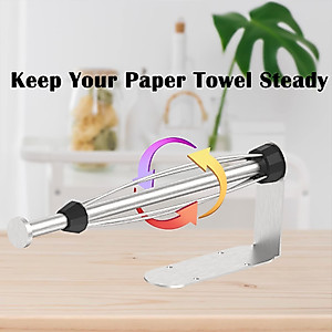 Paper Towel Holder Under Cabinet Wall Mount Paper Towel Holders with Damping Kitchen Under Counter Paper Towels Rack with Self-Adhesive and Screw One-Handed Operation for Kitchen Bathroom