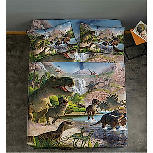 NiuOne 4Pcs Dinosaurs Bed Sheets Set Full for Boys 3D Realistic Dinosaur Green Fitted Sheets Set Ancient Dinosaur Theme Kids/Adults/Teens Bedroom Bedding Sheet Set,Full Size