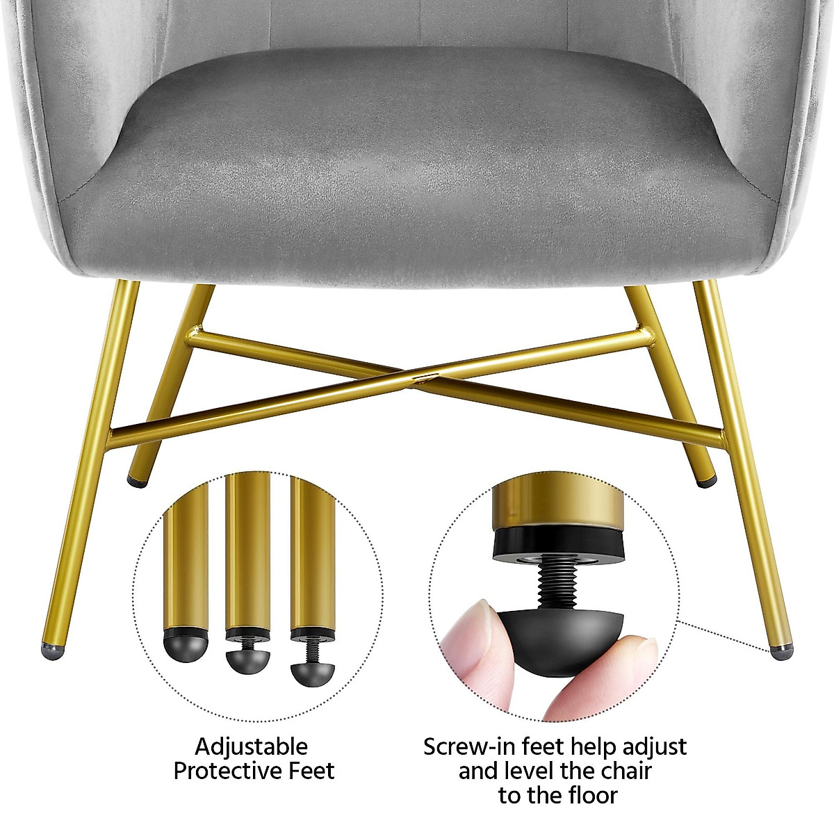 Topeakmart Modern Accent Barrel Chair Living Room Chair Velvet Accent Armchair with Metal Legs for Living Room Bedroom Home Office Grey