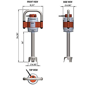 Dynamic Mixers SMX350ES Immersion Blender, Orange, 4.5" Diameter at bell (bottom of unit), 4.95" Diameter at top, 24.36" High