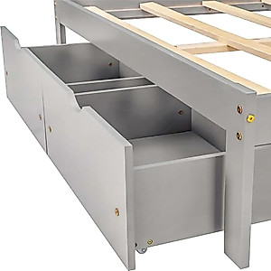 Full Size Bed Frame with 2 Drawers, Full Bed Frame with Storage, Wooden Platform Bed Frame with Headboard, Noise Free, No Box Spring Needed for Teens Adults Bedroom (Gray)