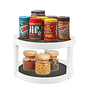 HOME-X Two-Tier Lazy Susan, Nonskid Turntable, Rotating Organizer for Pantry, Kitchen Counter, or Table, 9 ¾" D x 6" H, White