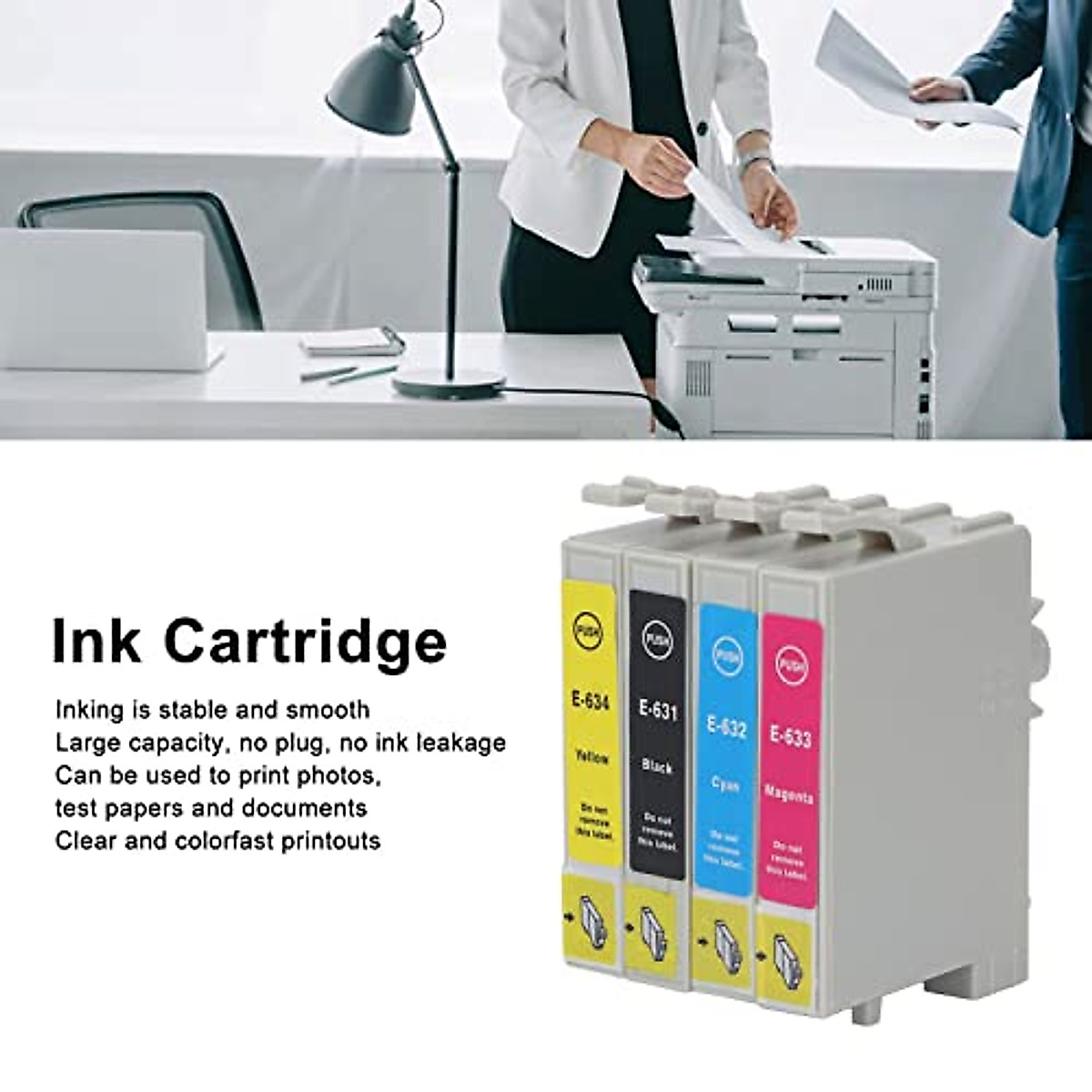 4PCS Ink Cartridge Colorfast Large Capacity BK C M Y Printer Ink Cartridge Combo Pack ABS Material for Printer Printing Documents (T0631/T0632/T0633/T0634)