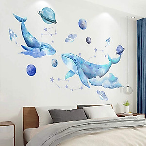 Ocean Wall Decals Whale Wall Decals Marine Animal Stickers Galaxy Wall Sticker Under Water Sea Life Peel and Stick Mural Decor for Home Office Dorm Party Nursery