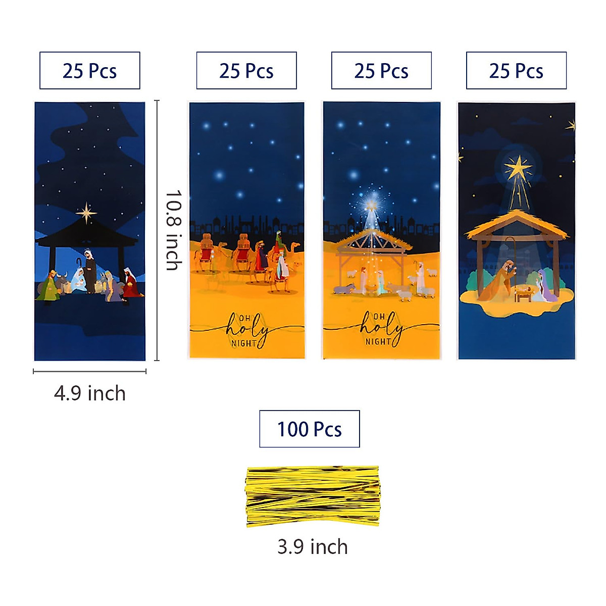 sorkwo 100 Pcs Eid Mubarak Goodie Bags Cellophane Treat Bags Eid Candy Bags for Gifts, Muslim Castle Moon Star Plastic Cellophane for Eid Party Decorations Party Supplies