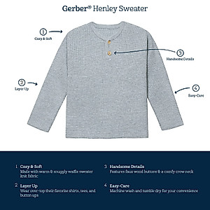 Gerber Baby and Toddler Boys Henley Sweater, Oatmeal Heather, 3T