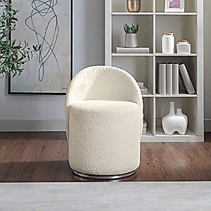 OSP Home Furnishings Lystra Swivel Barrel Vanity Chair with Textured Boucle Fabric, Cream