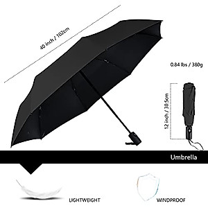 VIVIAN & TOMMY Travel Umbrella Windproof Auto Open Close Compact Folding Umbrella UV Protection Strong Steel Lightweight Portable for Women and Men (Black)