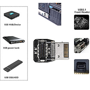 CERRXIAN 90 Degree USB Type E Adapter, Up Angle USB 3.2 Type E Male to Female Front Panel Internal Connector Adapter High Speed 10Gbps for USB C Header Motherboard(Up/A)