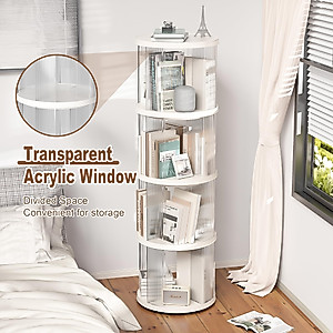 Sybrioka 4 Tier Rotating Bookshelf 360 Degree Swivel Bookcase, Clear Acrylic Round Spinning Book Shelf Organizer, Corner Display Shelf for Kids Bedroom, Living Room (4 Tier)