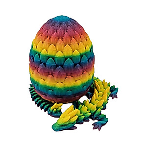 Surprise Dragon Egg Articulating Gemstone Dragon Fidget Figurine - 3D Printed Dragons Flexible ADHD, Autism, Relief Anxiety - Articulated Joints (Rainbow)