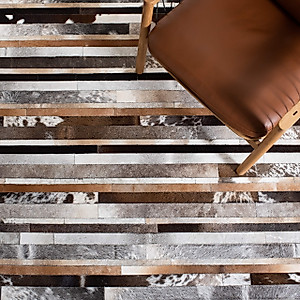 SAFAVIEH Studio Leather Collection 4' x 6' Ivory / Brown STL215A Handmade Mid-Century Modern Leather Area Rug