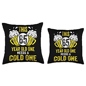 65th Beer Birthday Gifts For Women Men Vintage Men Birthday Funny 65 Year Old Vintage Beer Lover Throw Pillow, 16x16, Multicolor