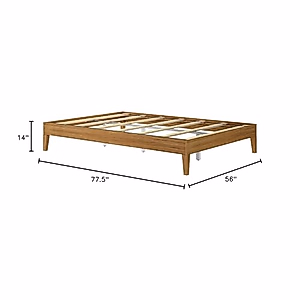 Plank+Beam Solid Wood Platform Bed Frame, Strong Wood Slat Support, No Box Spring Needed, Easy Assembly, Matte Pecan, Queen