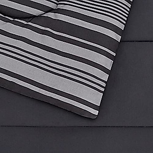 Amazon Basics Lightweight Microfiber Bed-in-a-Bag Comforter 7-Piece Bedding Set, Full/Queen, Gray Calvin Stripe, Striped