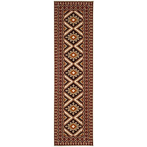 SAFAVIEH Veranda Collection 2'3' x 12' Red / Natural VER099 Boho Indoor/ Outdoor Non-Shedding Easy scrubbing Patio Backyard Porch Deck Mudroom Runner-Rug
