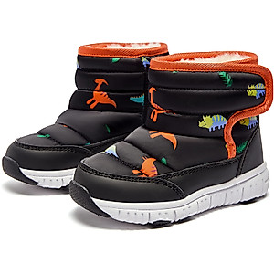 HOBIBEAR Boys Girls Toddler Snow Boots Slip on Waterproof Warm Winter Shoes Outdoor(Dinosaur-Size 5 Toddler)