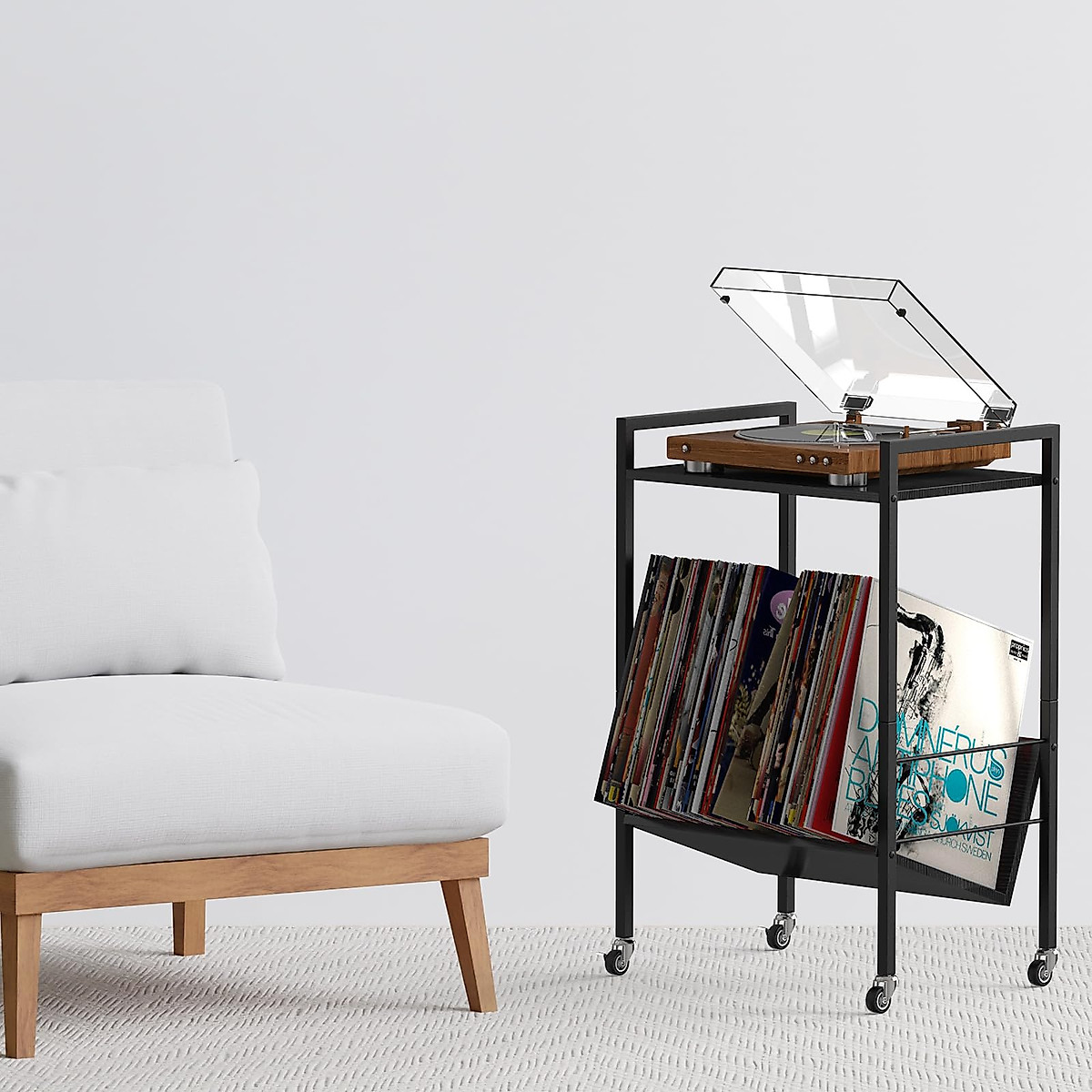 NORCEESAN Record Player Stand Turntable Stand with Record Storage 2 ...