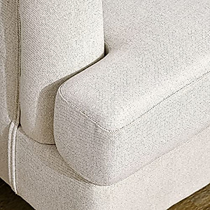 HOMCOM 3-Seater Sofa Couch, 71" Modern Linen Fabric Sofa with Rubber Wood Legs and Slatted Frame for Living Room, Bedroom and Apartment, Cream White