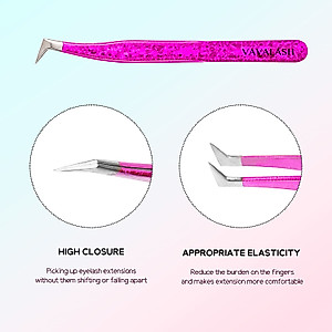 VAVALASH Lash Tweezers For Eyelash Extensions Pink Ice Crack Volume Boot Tweezers For Making Volume And Classic Fans 1 PCS Professional Individual Lashes Tweezer (Pink, V02）